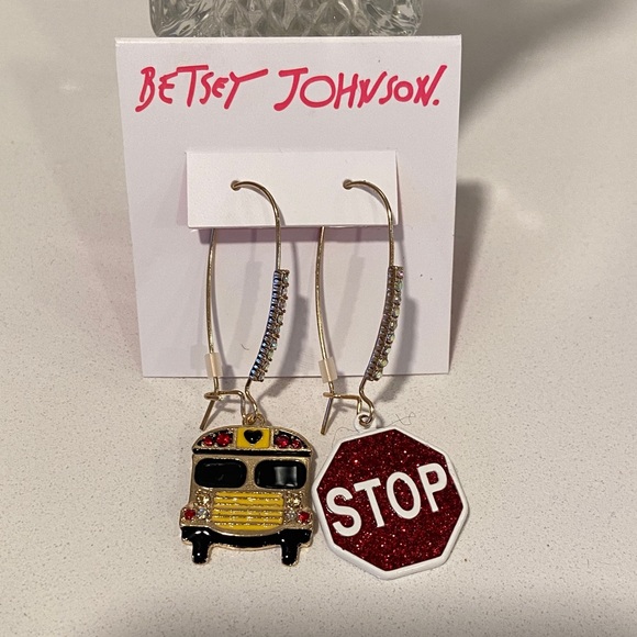 Betsey Johnson | Jewelry | Betsey Johnson Yellow School Bus And Red ...